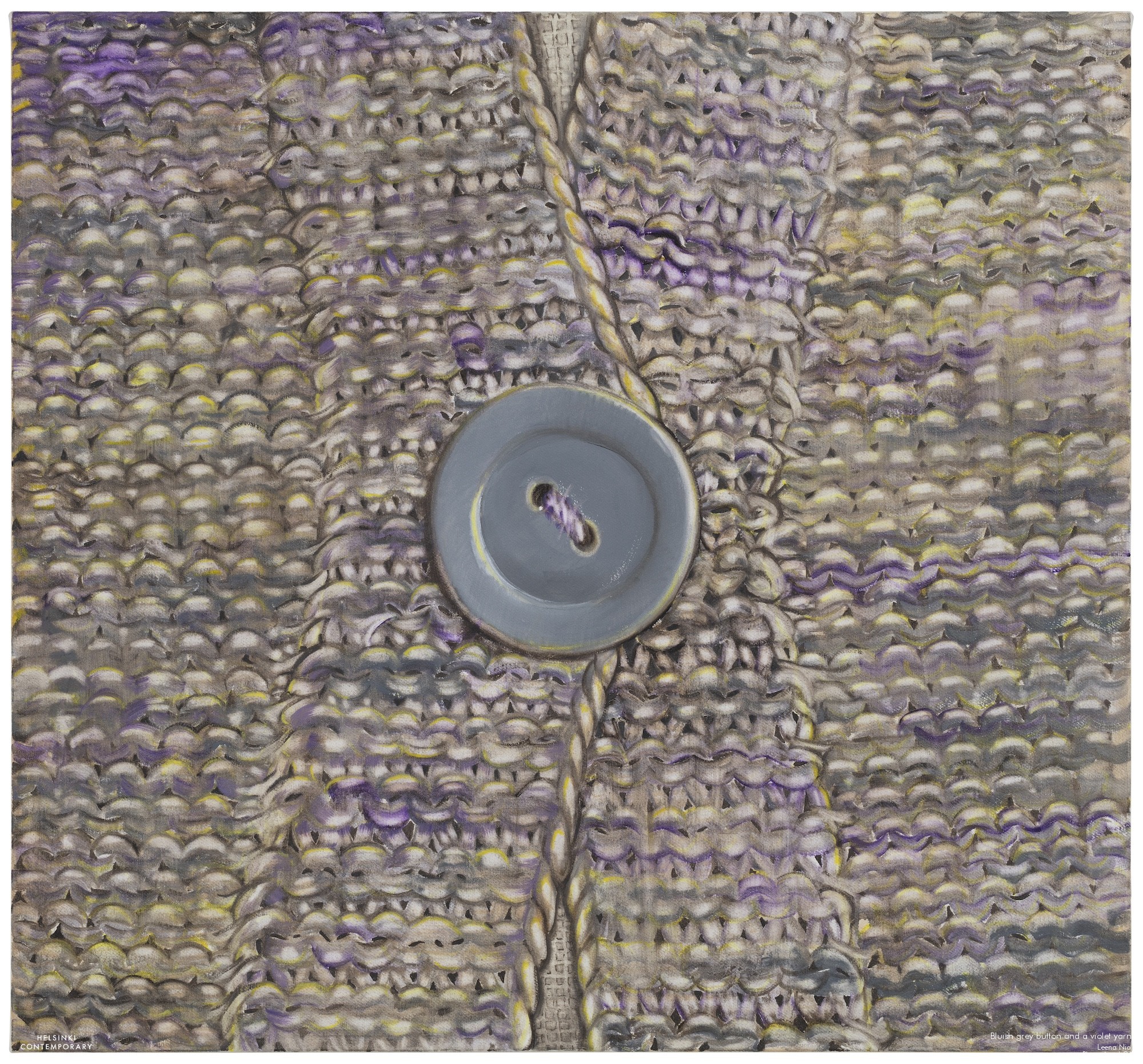 Bluish grey button and a violet yarn | Leena Nio | Helsinki Contemporary